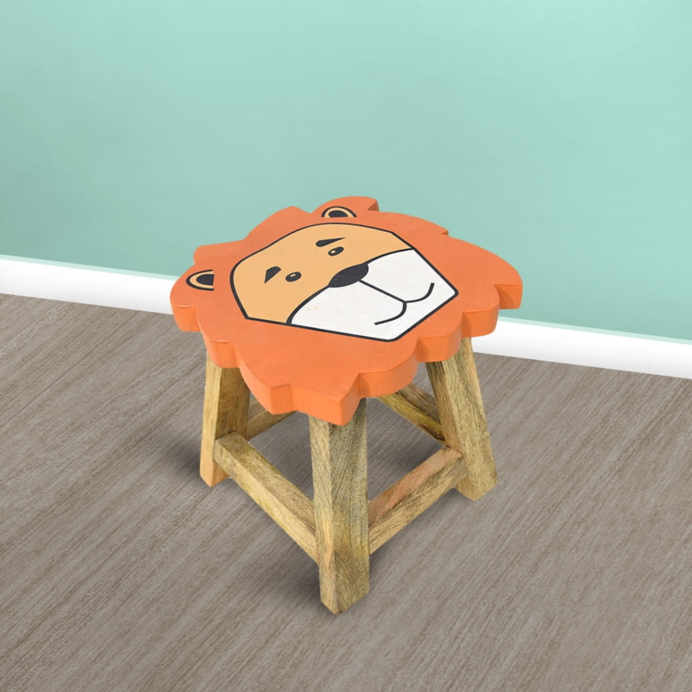 Handmade 100% Mango Wood Kids Orange Color Lion Shaped Seat Indoor ...