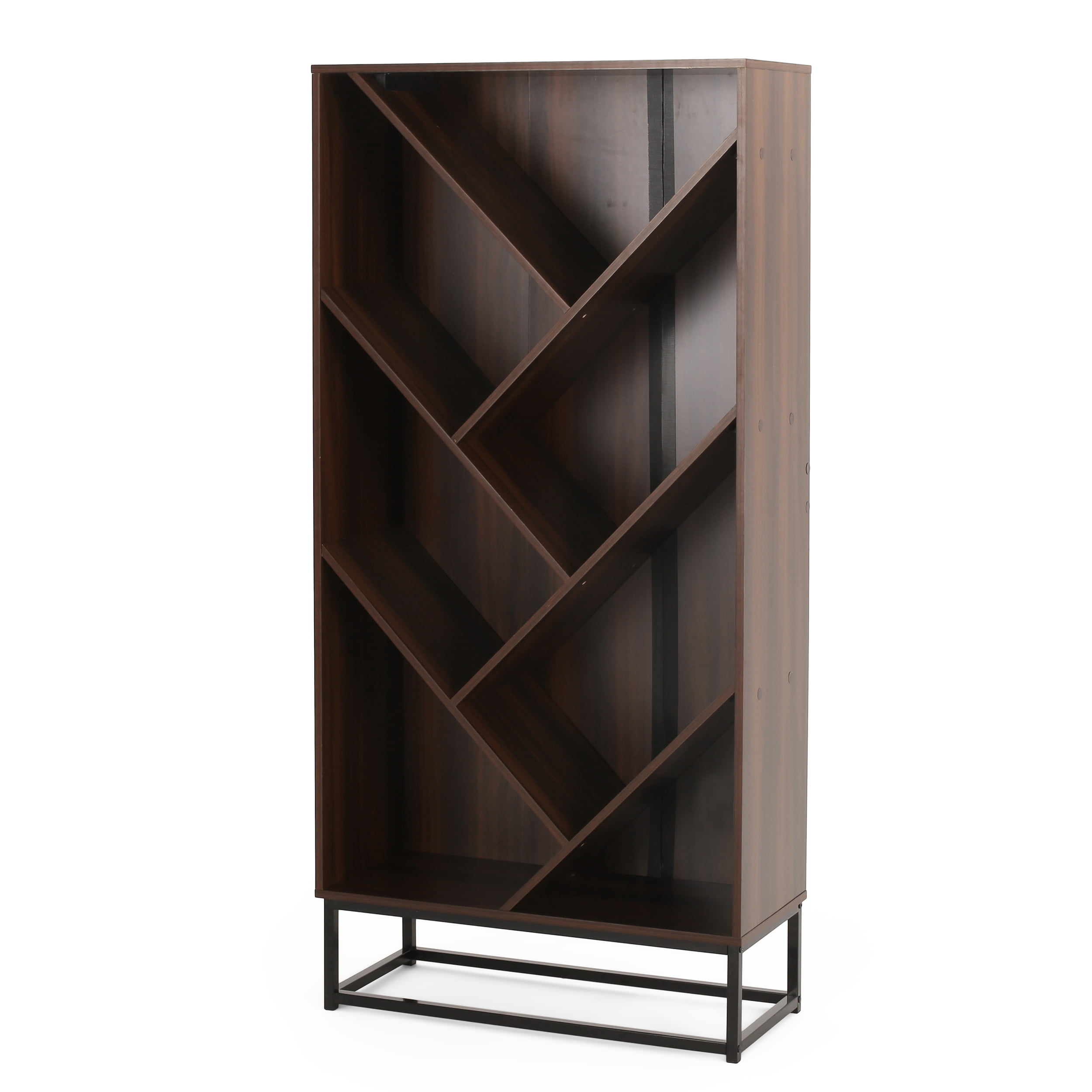 Noble House Postema 6 Shelf V Bookcase, Dark Walnut and Black - Walmart.com