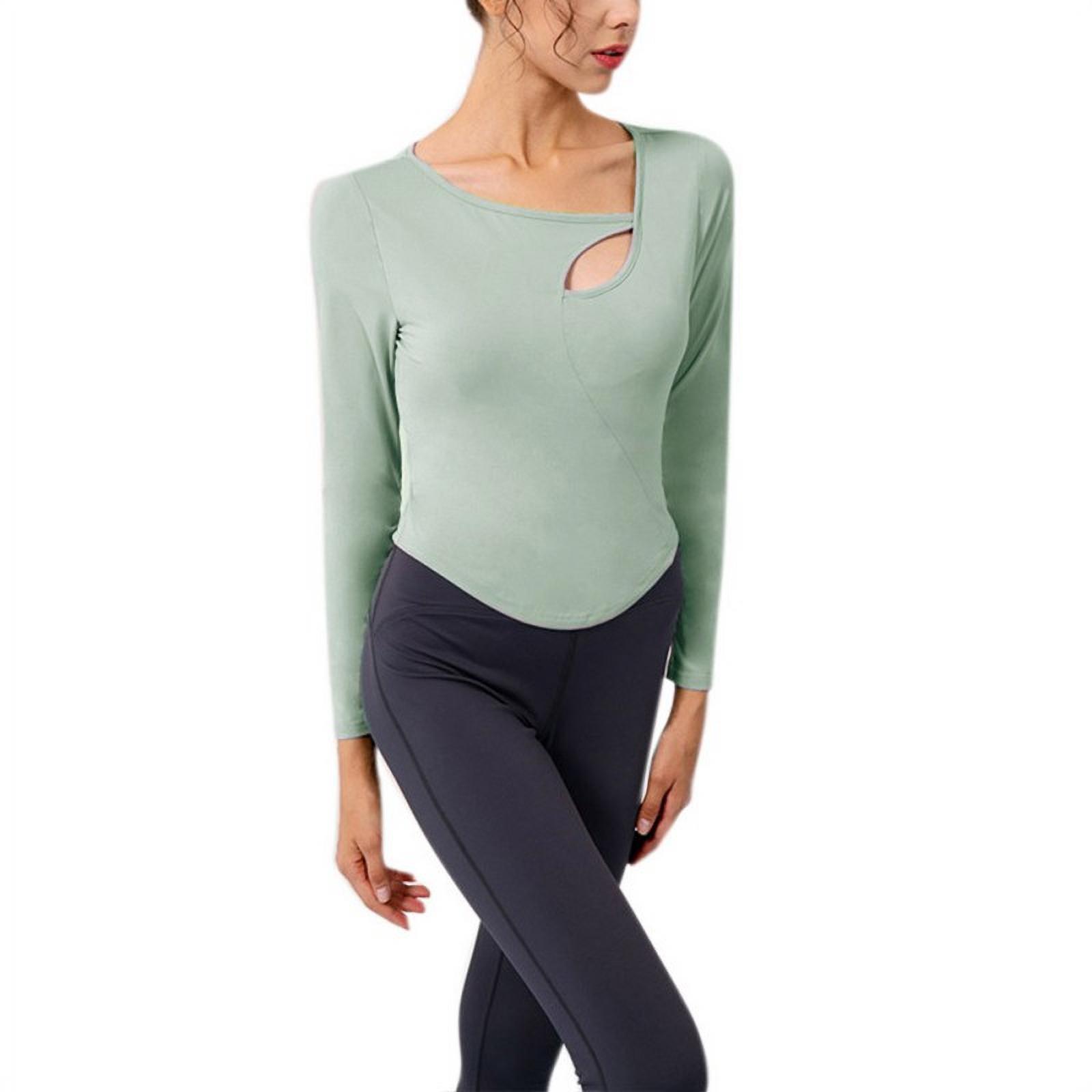 Women's Compression Top with Bra Hollow Out Tight Yoga Long Sleeve ...