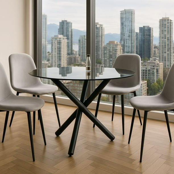 Opus Black Glass Round Dining Table | 39.5” Diameter | Indoor Use | Placida Decor - Walmart.ca