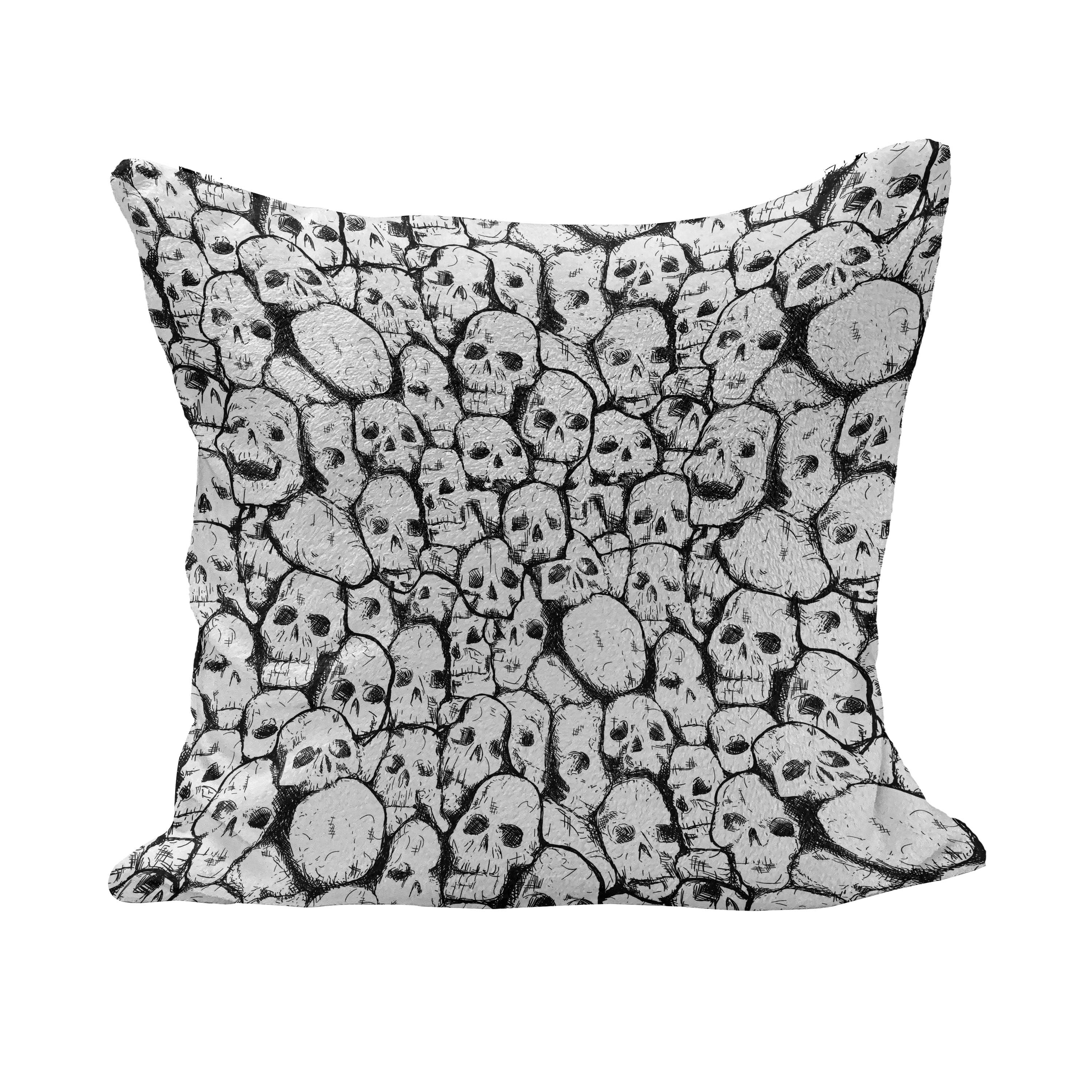 Skull Fluffy Throw Pillow Cushion Cover, Conjoined Head Motifs Spooky ...