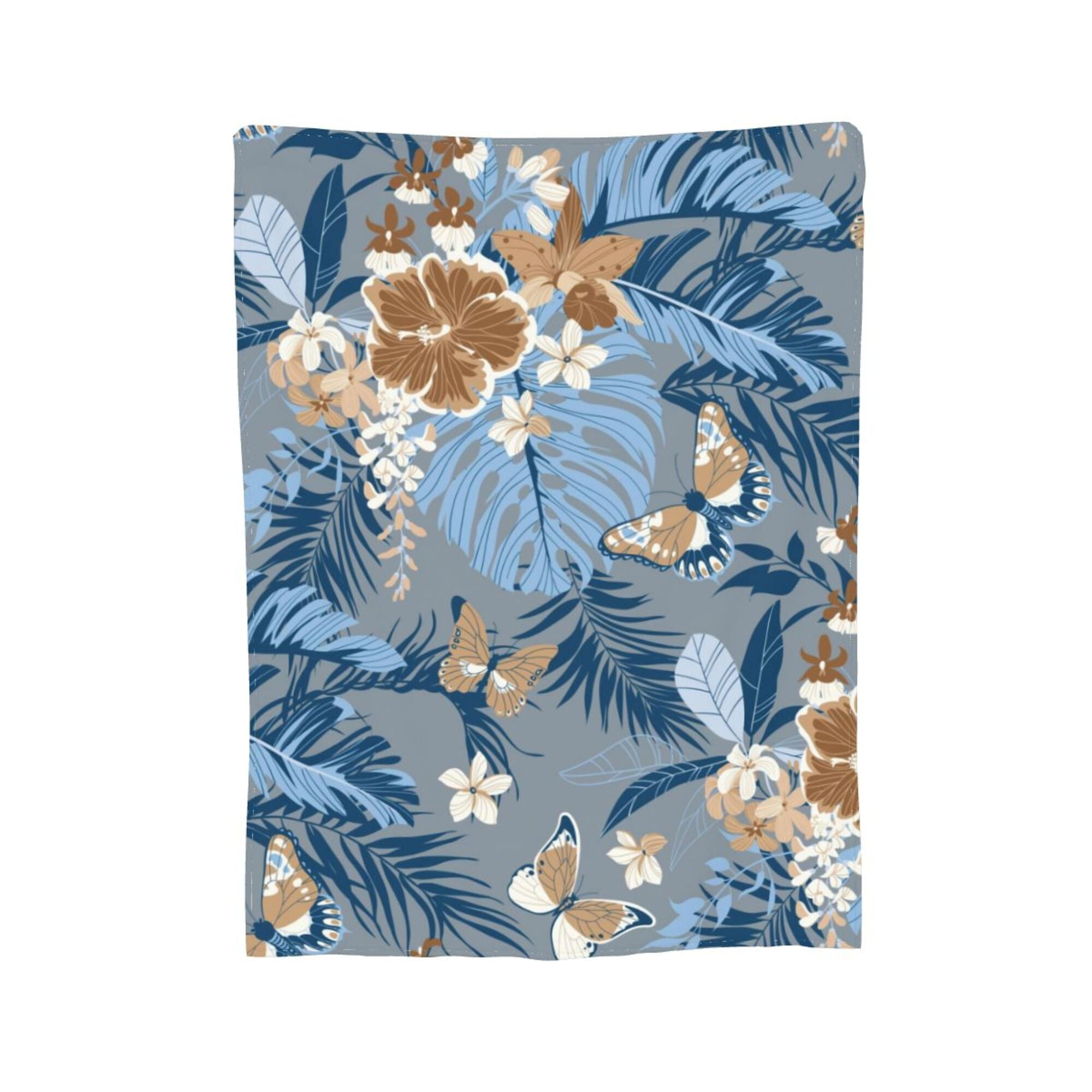 XMXY Fleece Throw Blanket for Couch, Tropical Elegant Flowers Blue ...