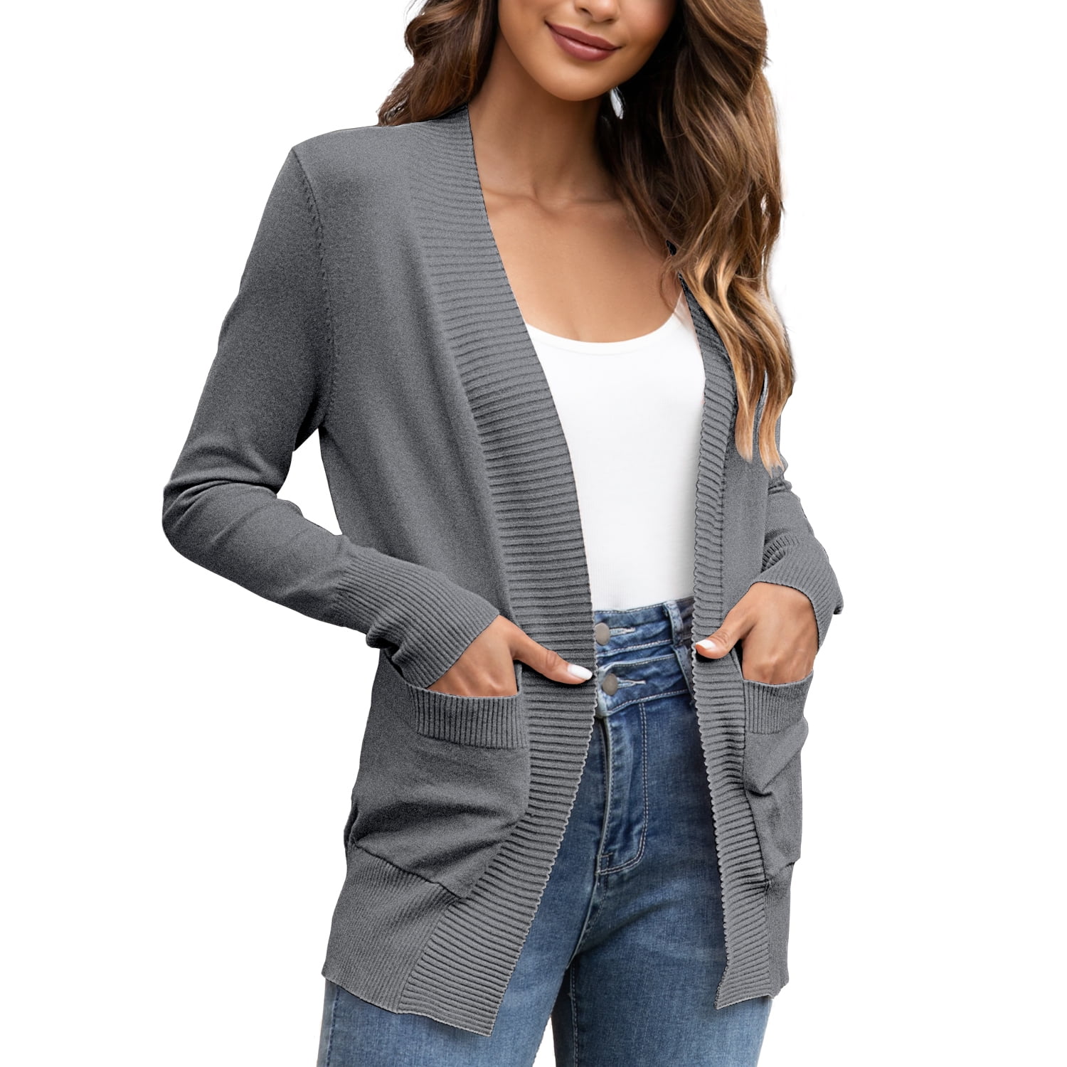 FOLUNSI Women's Cardigan Casual Lightweight Knit Cardigan Sweaters of ...