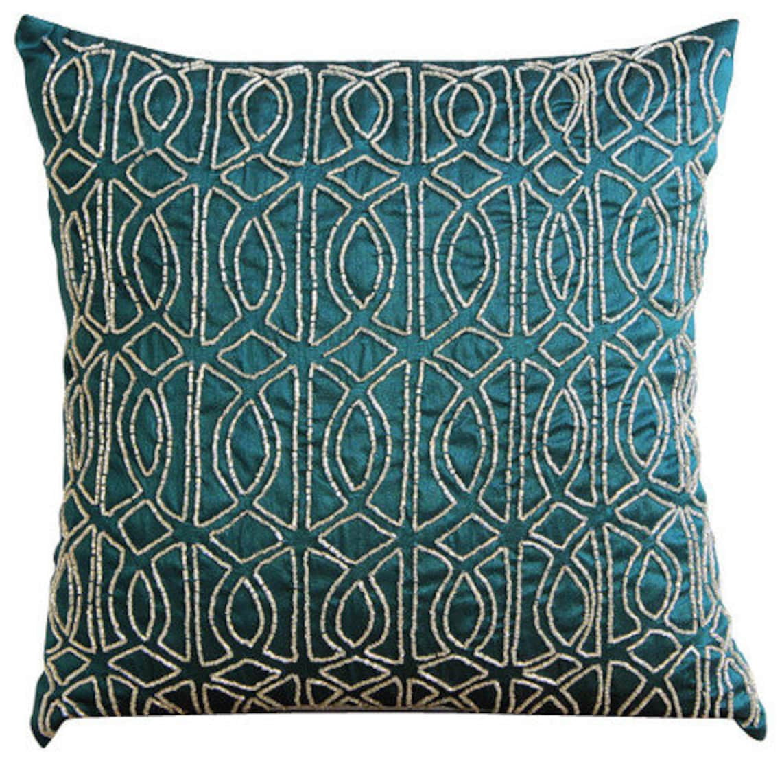 Pillow Case Zip, Royal Peacock Green Shams, Lattice Trellis Pillow Sham ...