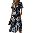 Botanical Leaf Print Wrap Dress for Women - V-Neck Short Sleeve High ...