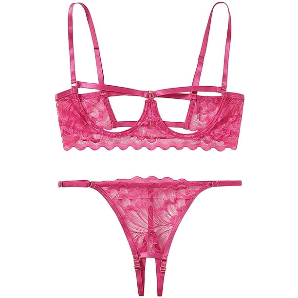 Women's 2 Piece Lingerie Set Sheer Lace Underwire Bralette Bra and ...