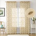 Beige Sheer Curta2 Panels Embroidered Leaf Patterned Rod Pocket Flsemi ...