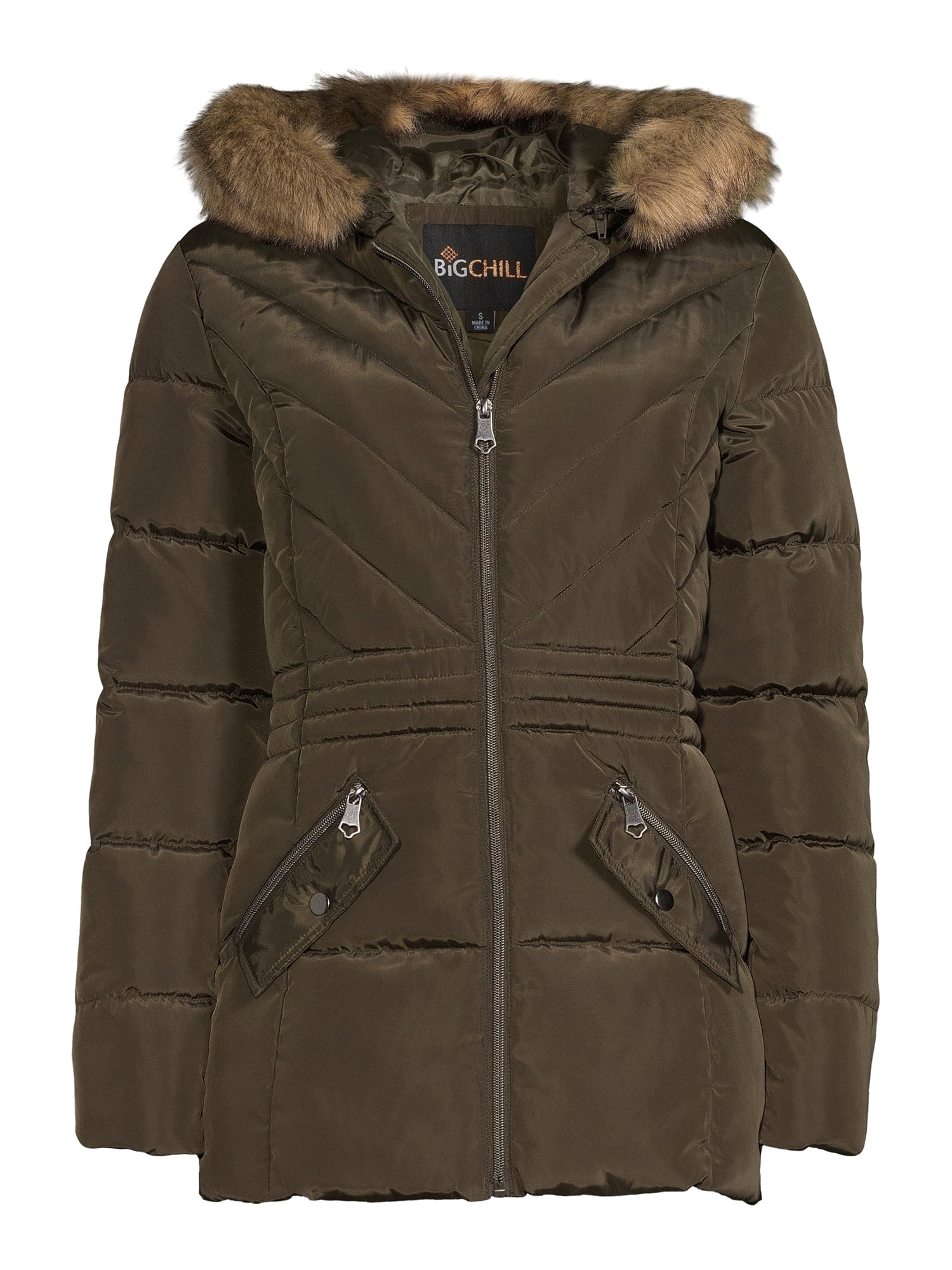 Buy Big Chill Women's Quilted Puffer Jacket with Faux Fur Trim Hood ...