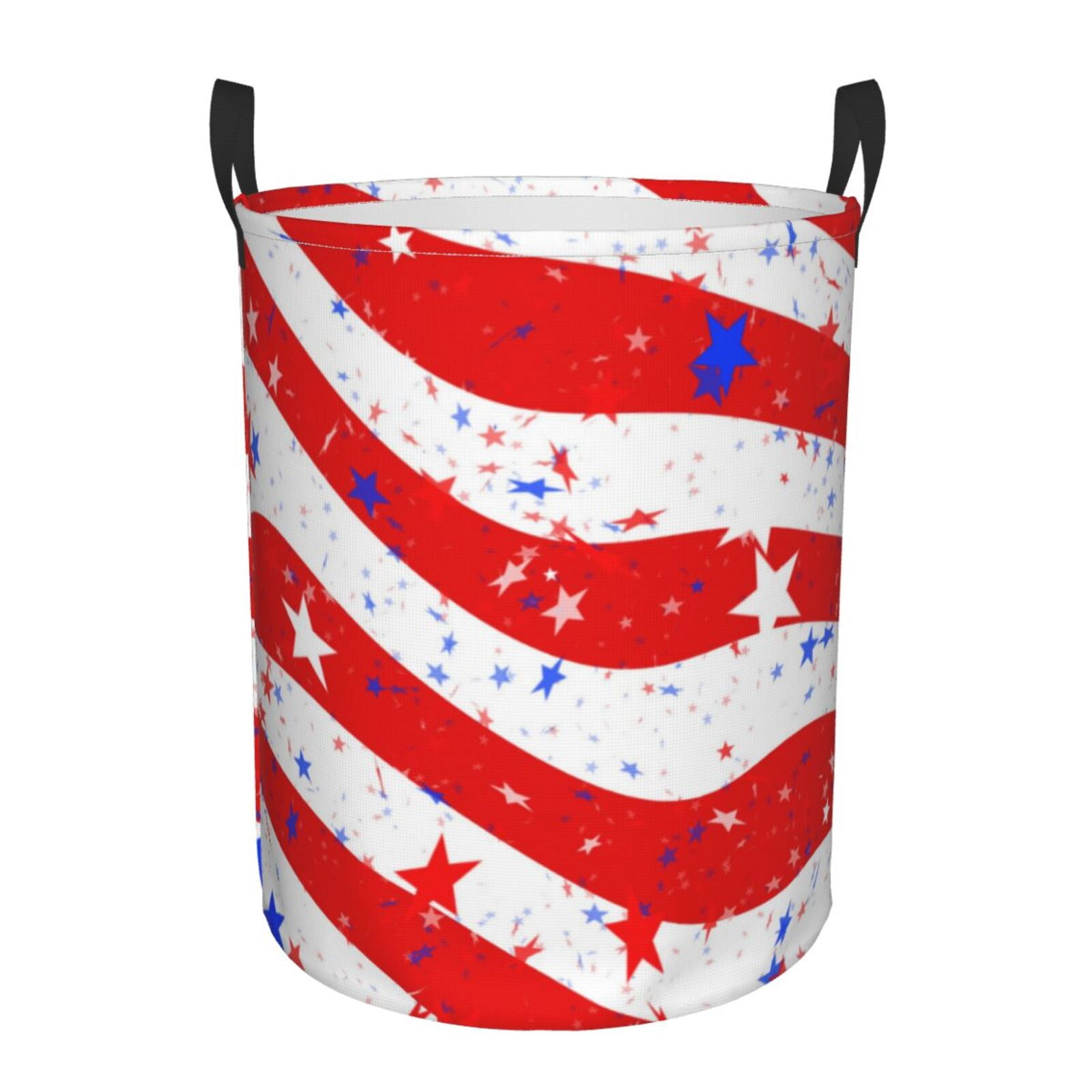 Round Laundry Basket, Us Stars and Stripes Pattern Foldable Laundry ...