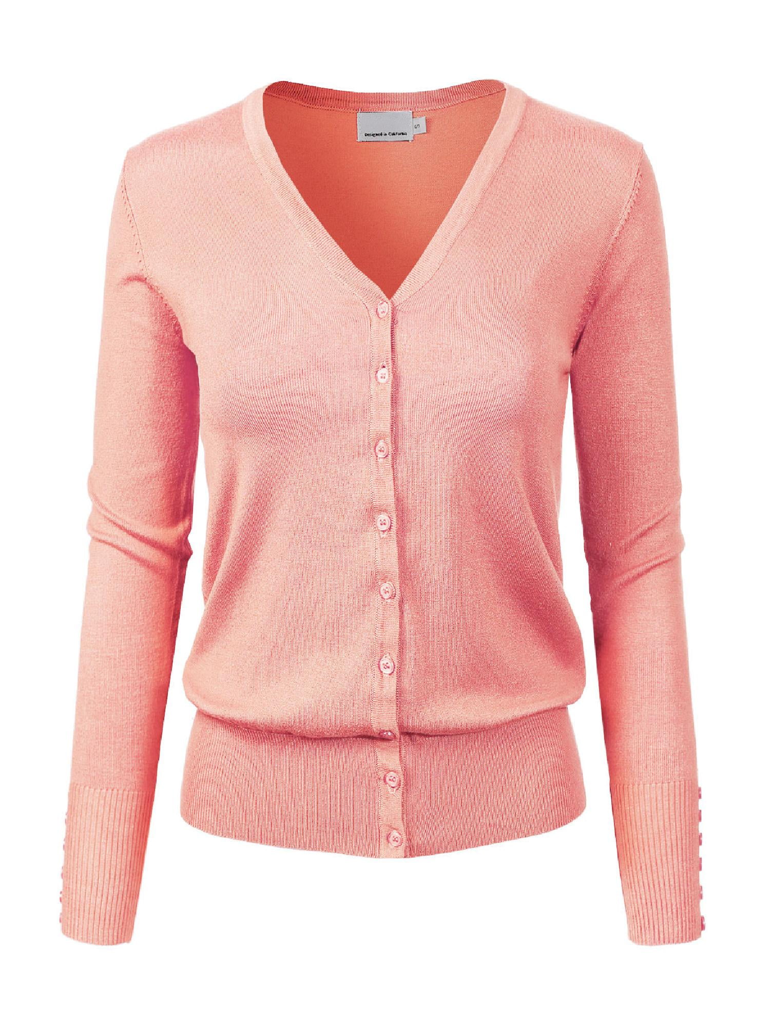 Made By Olivia Womens Classic Button Down Long Sleeve V Neck Soft Knit