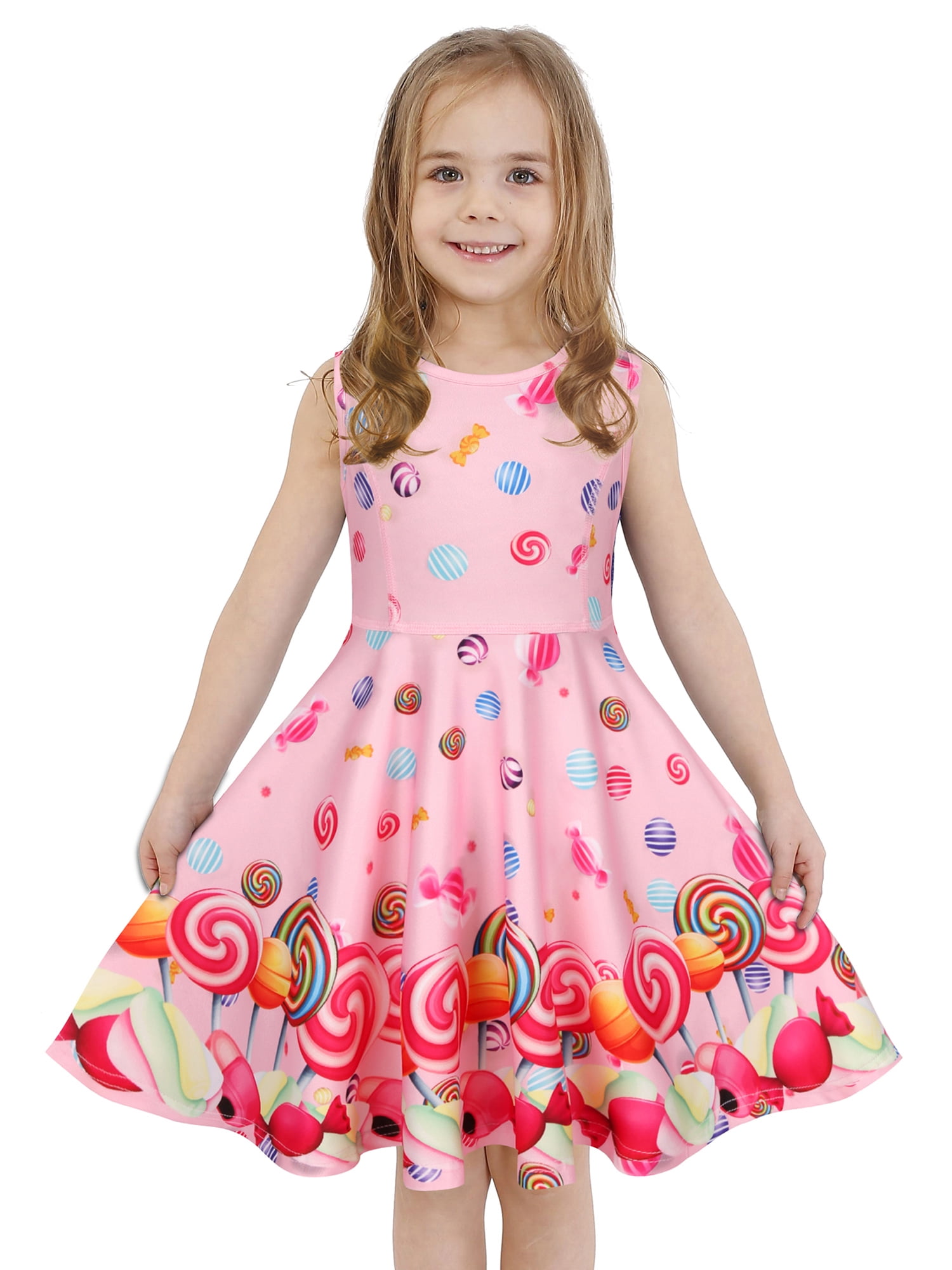 Quedoris Gilrs Print Twirly Dress Lollipop Sleeveless XL(7-8 Years ...