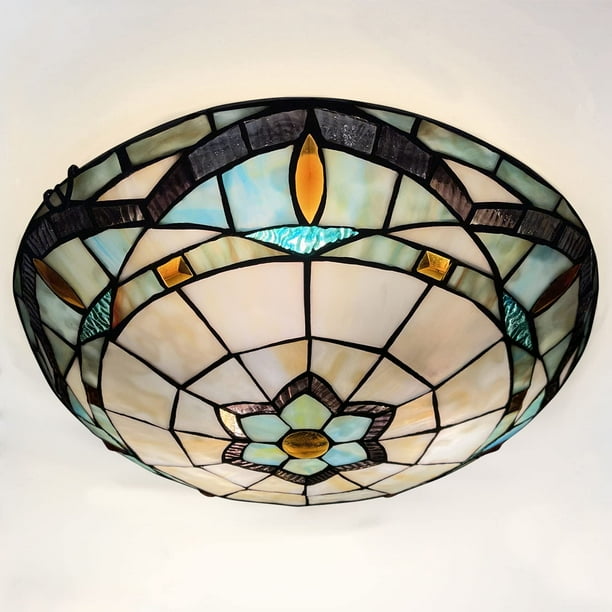 Tiffany Ceiling Light Fixtures Flush Mount 3-Light, 16" Wide Sunflowers Stained Glass Lampshade ...