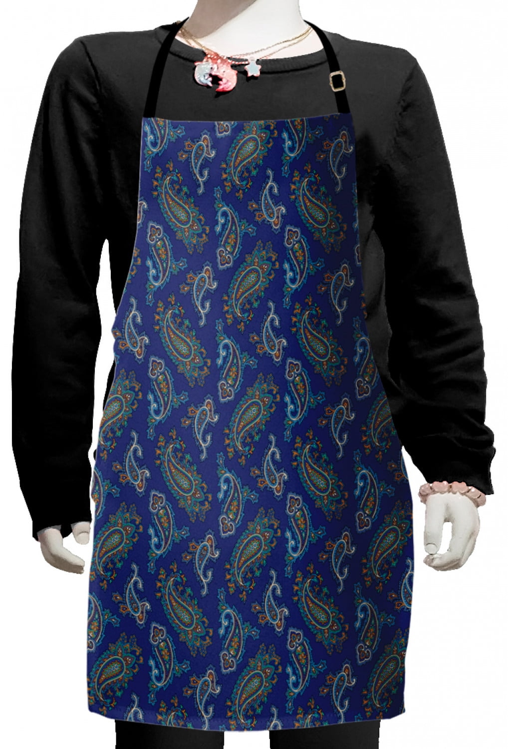 Floral Kids Apron, Persian Droplet Shaped Folk Motif with Medieval ...