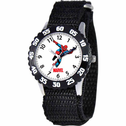 Spider-Man - Marvel Spider-Man Boys' Stainless Steel Watch, Black Strap ...