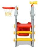 Gymax 2-Step Children Castle Slide Basketball Hoop and Telescope Toy ...