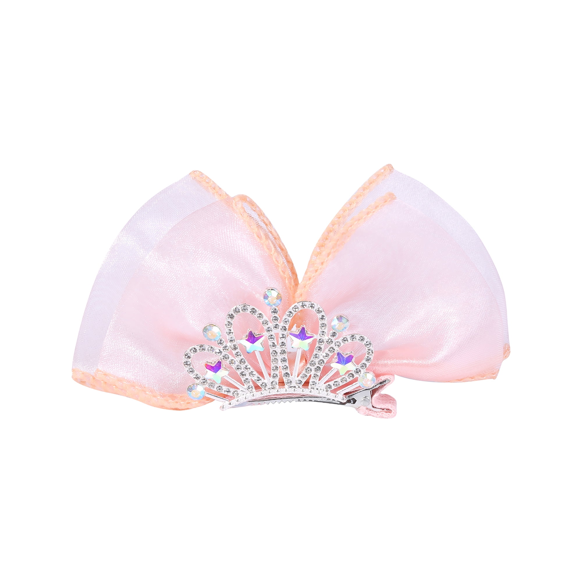 Children Girl Crown Hairpin Pair Mesh Sheer Star Bowknot Anti-Slip Hair ...