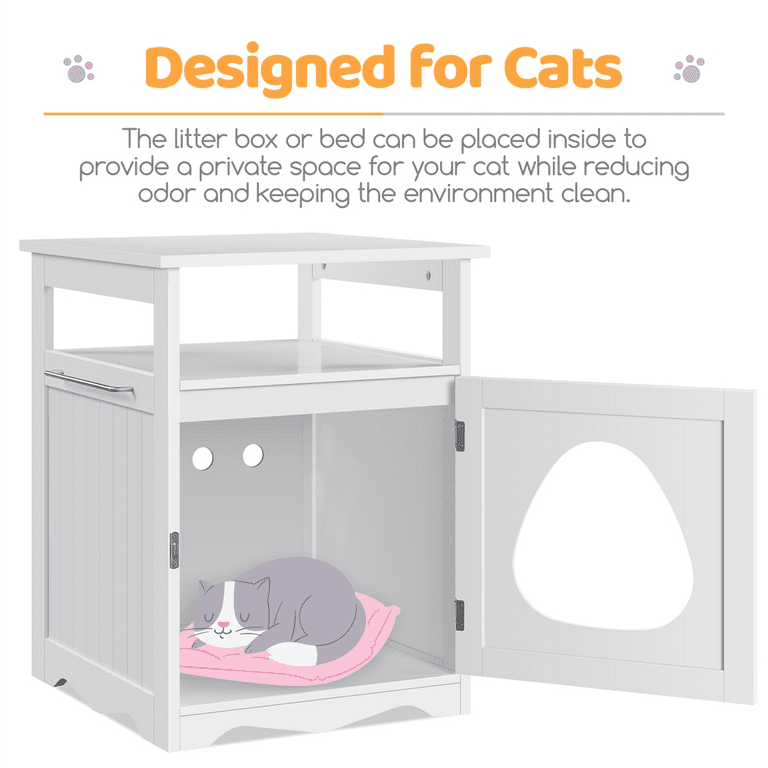 Alden Design Wooden Cat Litter Box End Table White