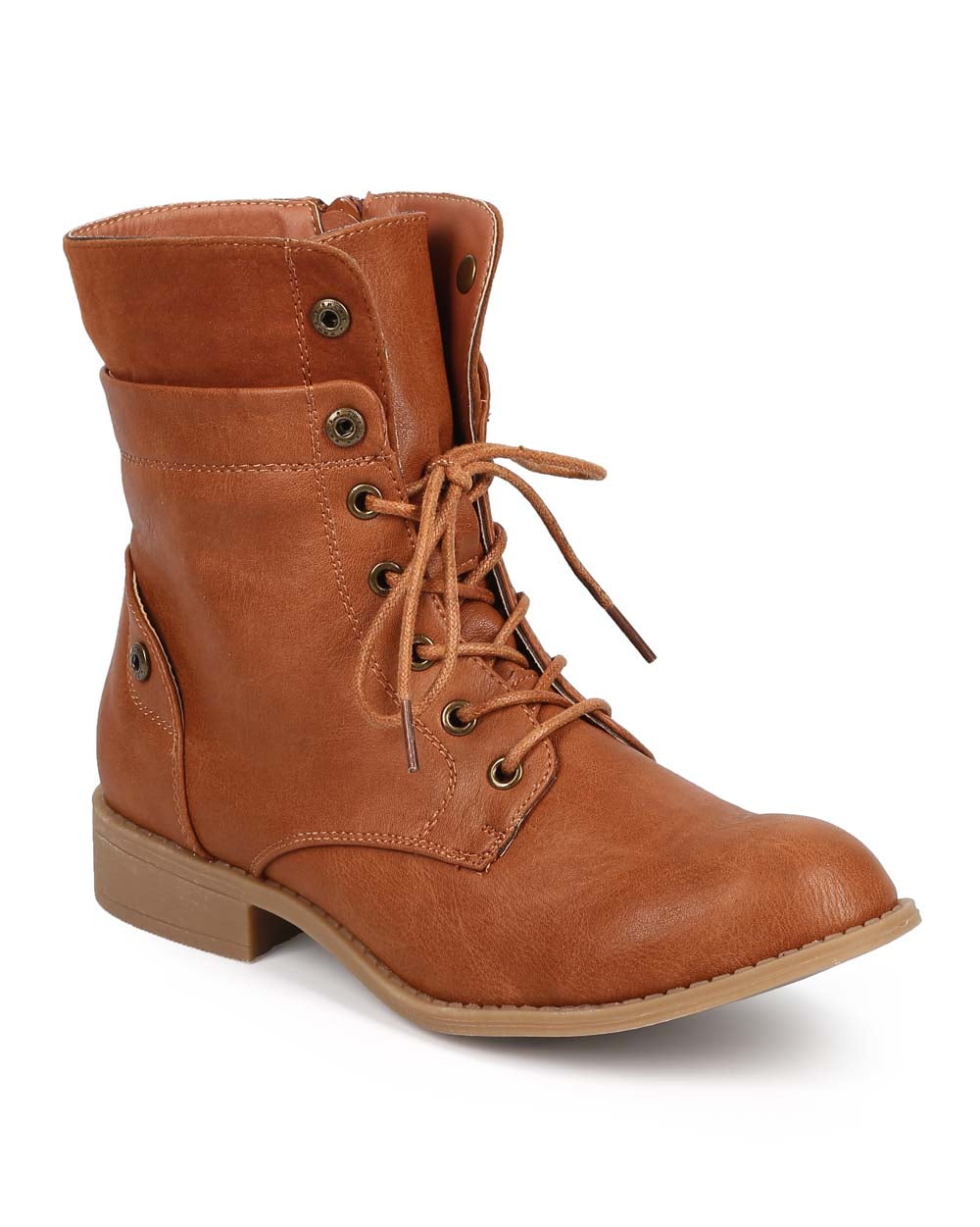 Wild Diva DB34 Women Leatherette Round Toe Double Collar Lace Up ...