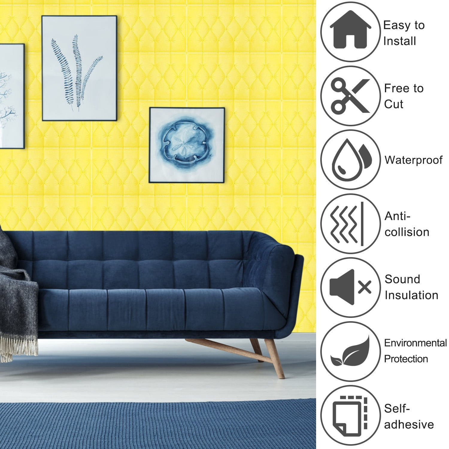 Innens Self-Adhesive Wallpaper 3D Faux Leather Textured Soft PE Foam ...