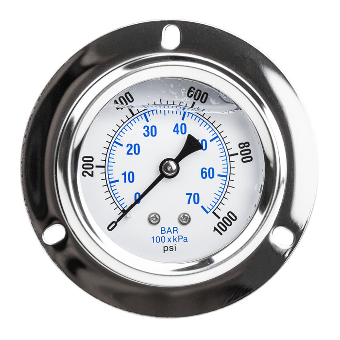 2 5 Liquid Filled Pressure Gauge 0 1 000 PSI 1 4 NPT CBM Panel Flush 2-5-liquid-filled-pressure-gauge-0-1-000-psi-1-4-npt-cbm-panel-flush
