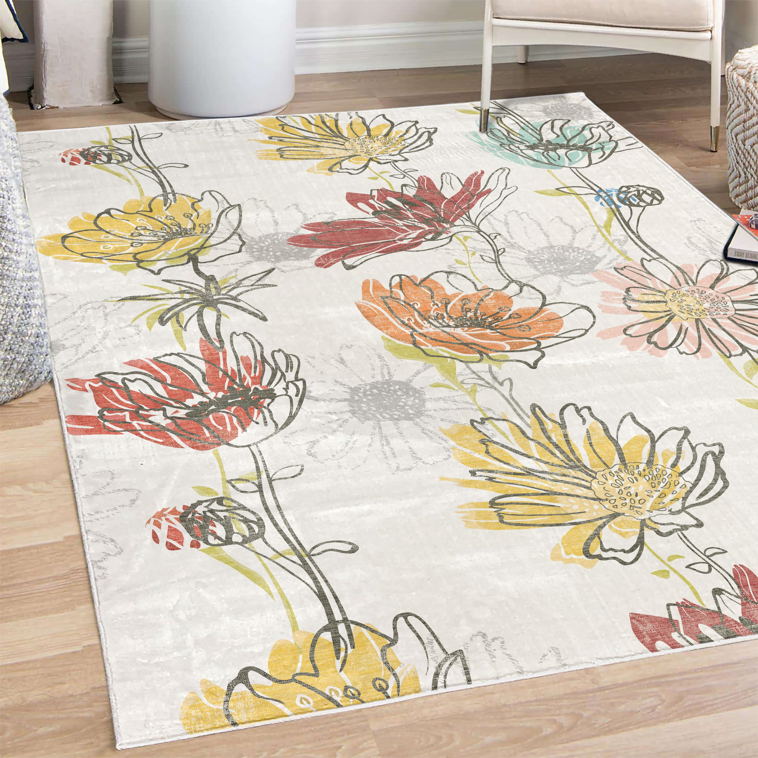 Spring Decorative Rug, Season of New Hopes Petals Blossoms Summer ...