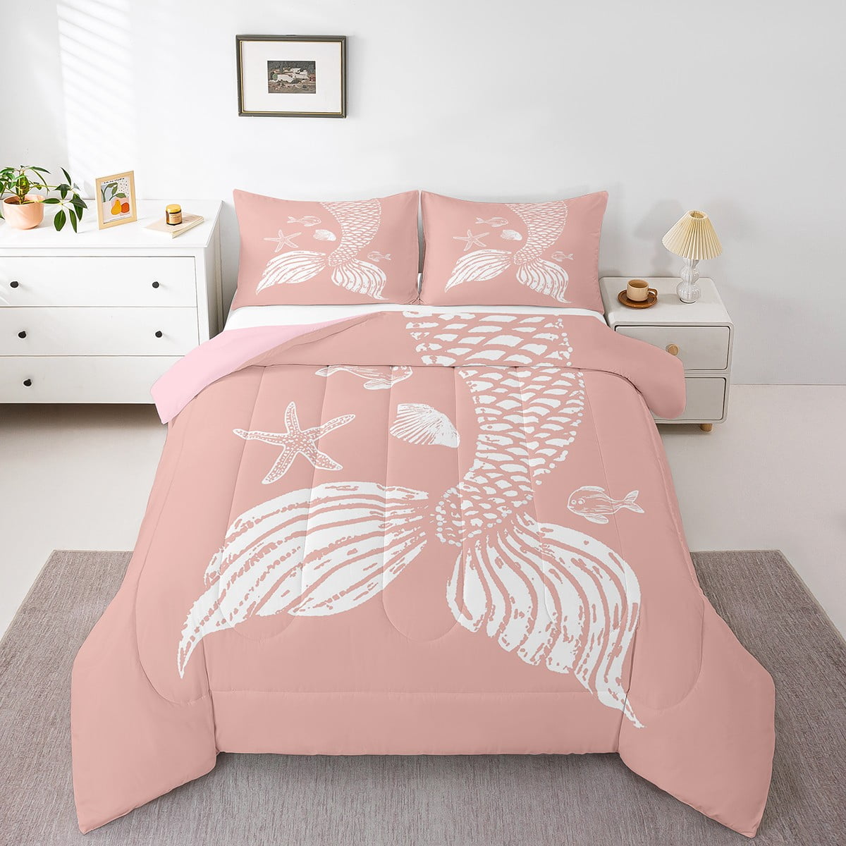 Click here for Yst Pink Mermaid Comforter Set Full summer Fish Ta... prices