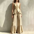 AGKIZG Women's Solid Color V Neck Button Front Top Linen Ruffle Hem ...