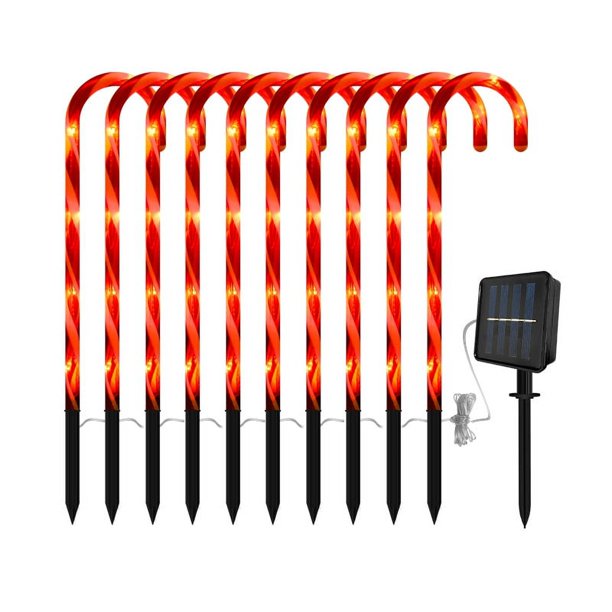 10 pieces of Christmas candy lights, solar crutches, ground lights ...