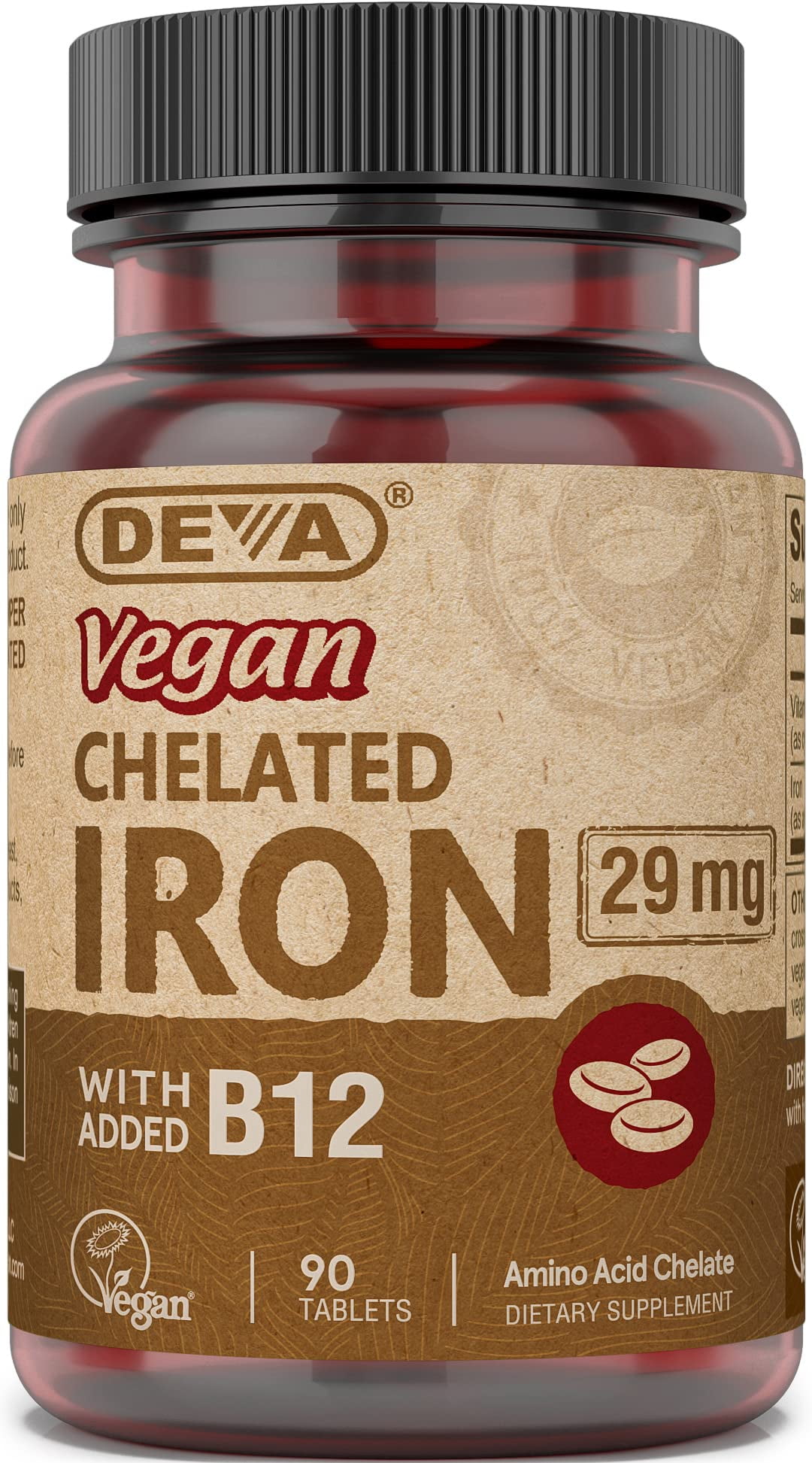 Suplemento de hierro quelado vegano DEVA Nutrition 29 mg con vitamina B ...