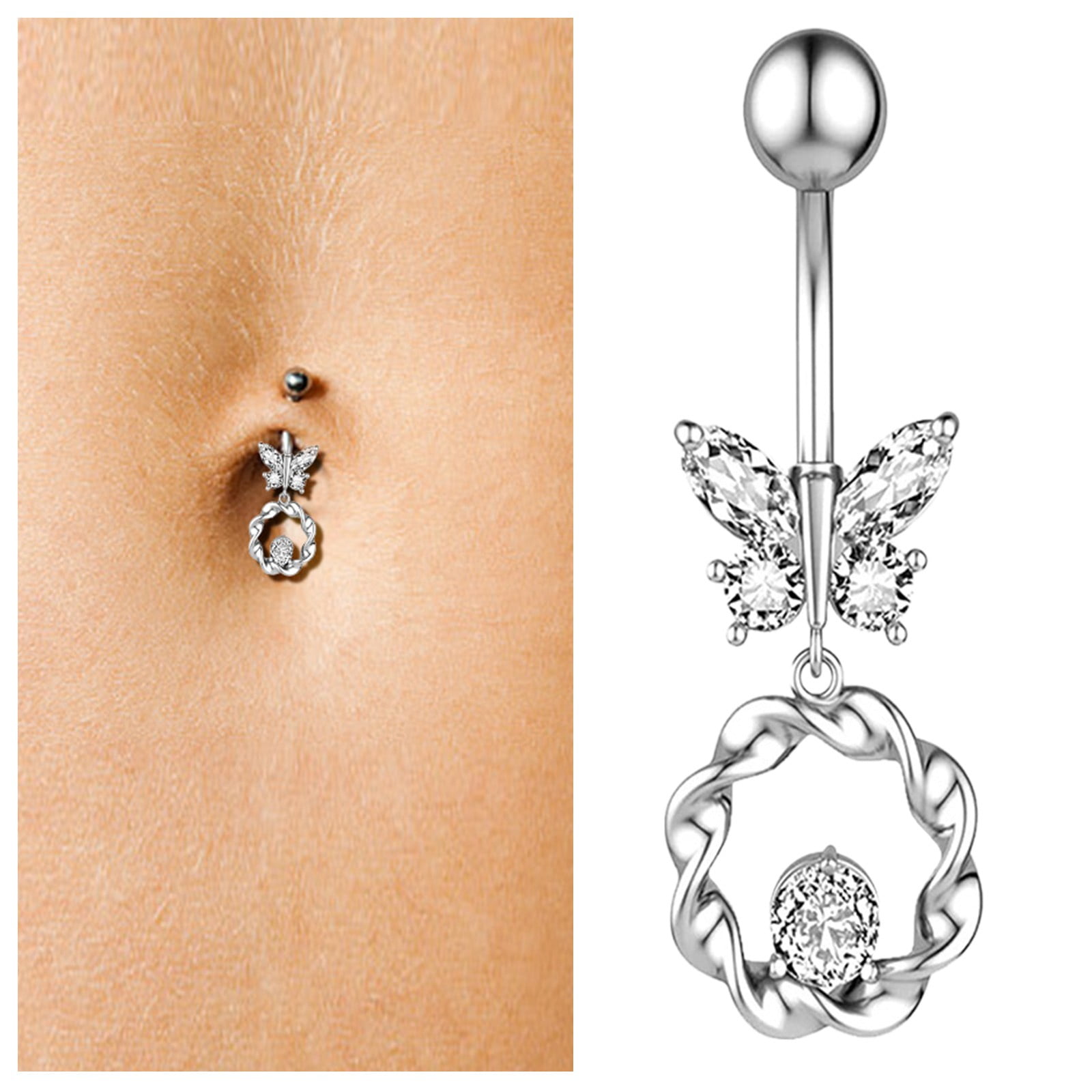 XIAQUJ Stainless Steel Rhinestone Navel Belly Button Rings Geometric ...