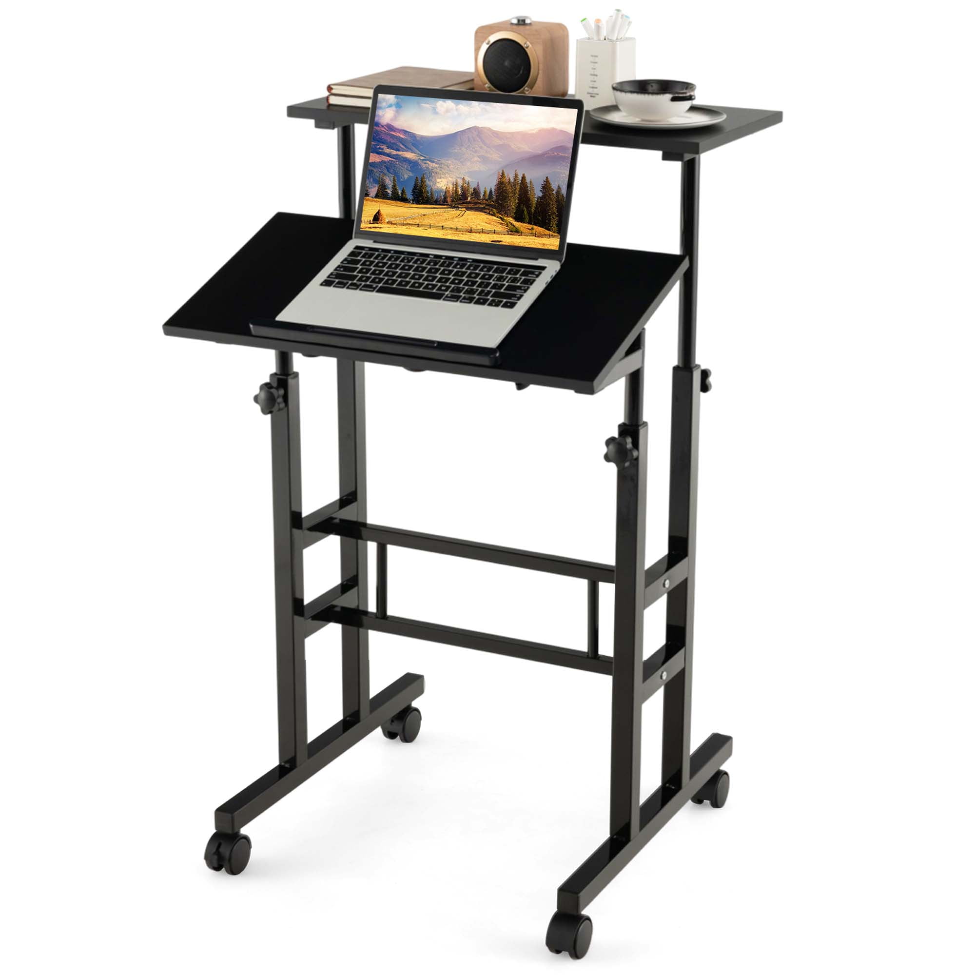 Costway Mobile Standing Desk Rolling Adjustable Laptop Cart Home Office ...