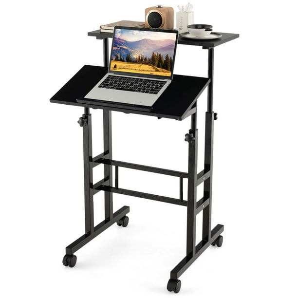 Costway Mobile Standing Desk Rolling Adjustable Laptop Cart Home Office ...