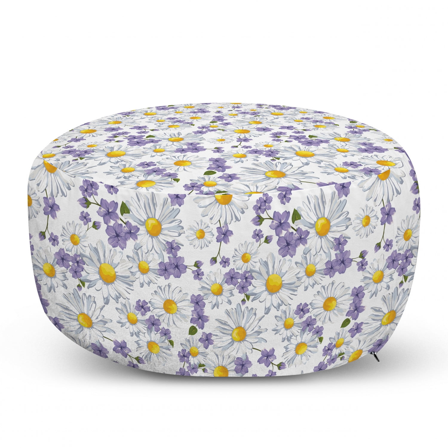 Floral Pouf Cover with Zipper, Blossoming Chamomile Wild Flower Summer ...