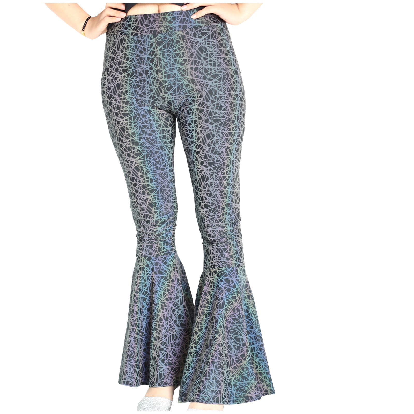 Women's Rave Reflective Pants Night Club Party Trouser Metallic Pants ...