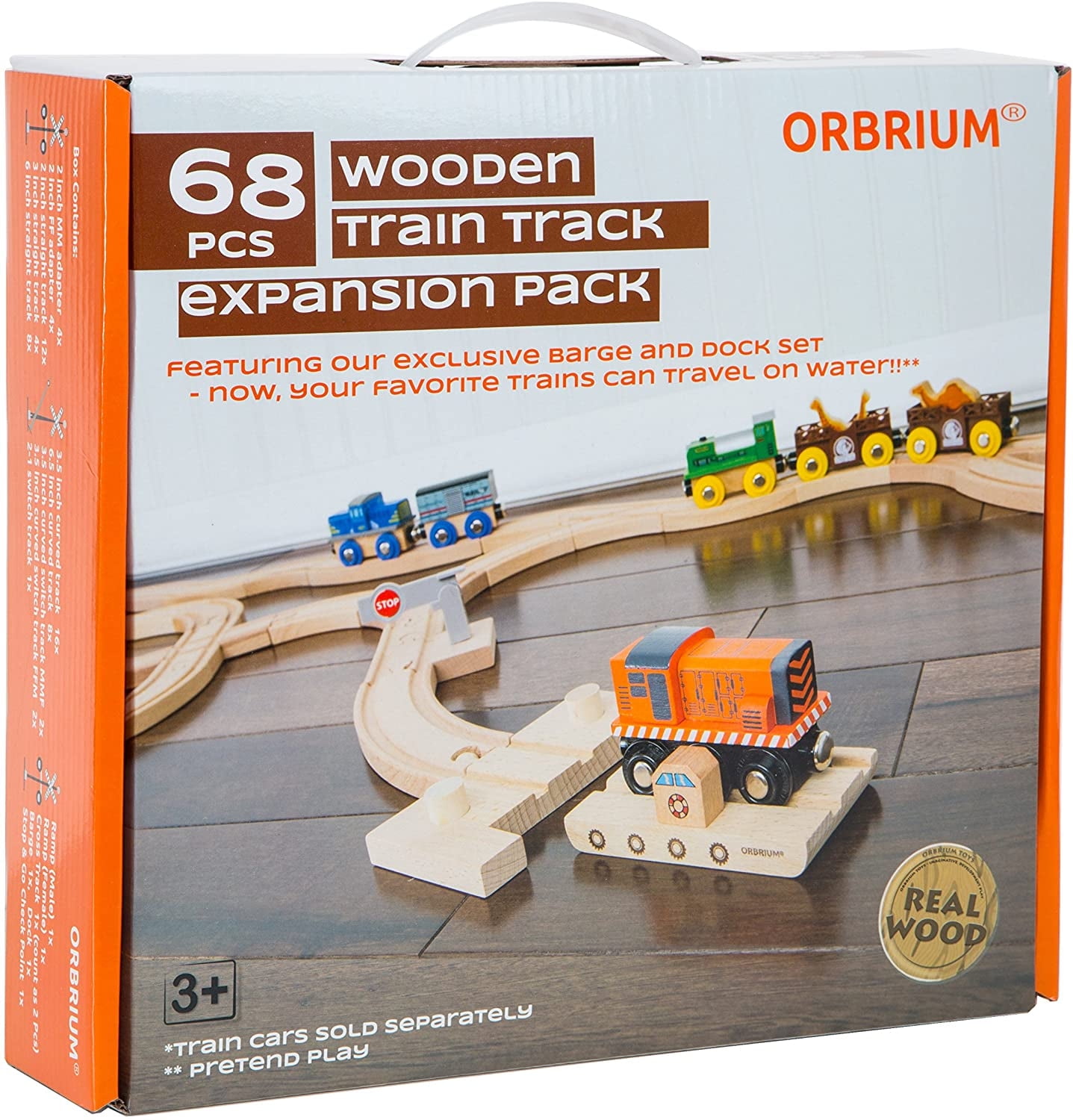 Orbrium Toys 68 piezas de madera train track expansion pack compatible ...
