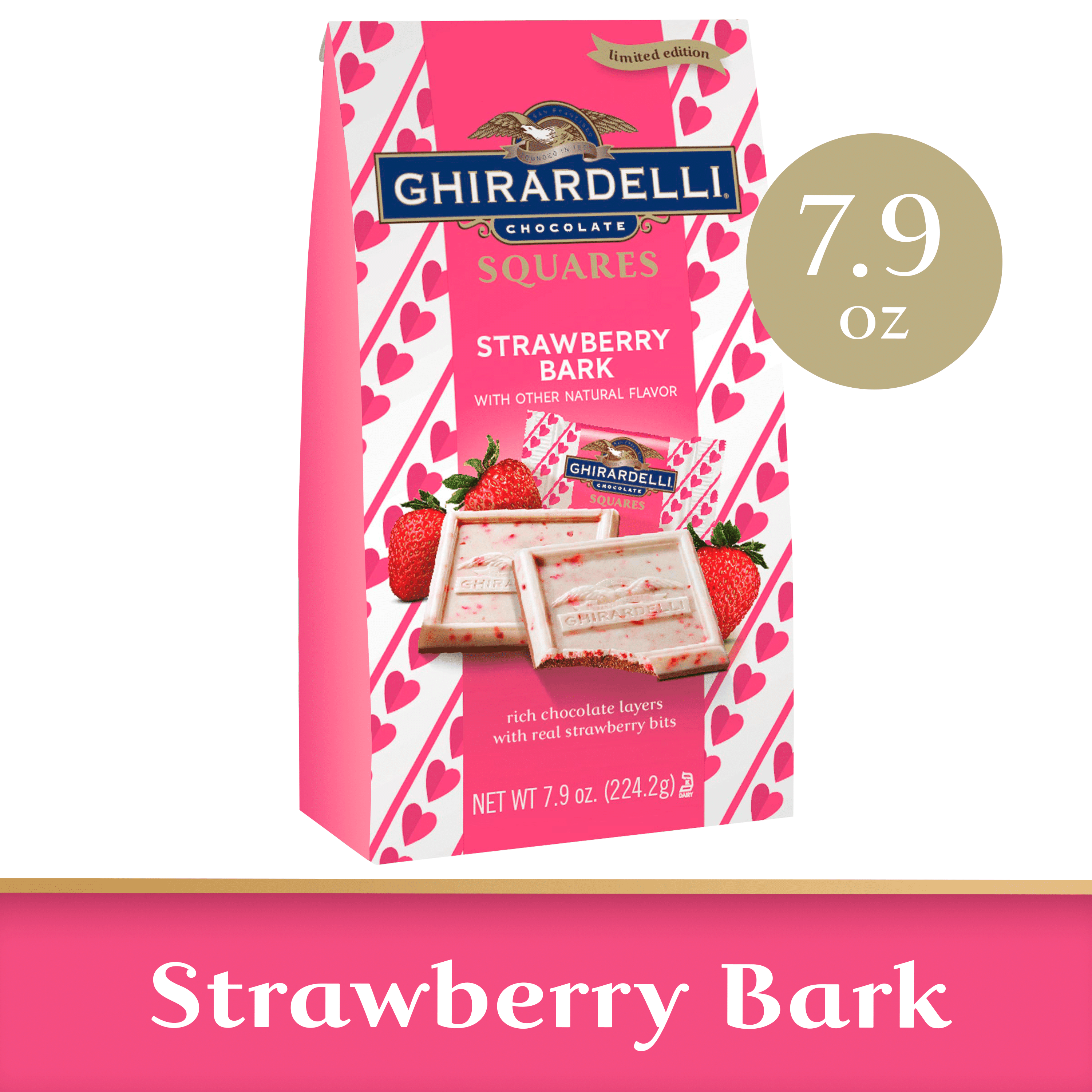 GHIRARDELLI Strawberry Bark Chocolate Squares for Valentines, 7.9 Oz ...