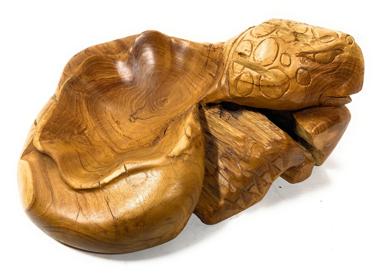 Unique Teak Root Bowl w/ Carved Turtle 19" X 16" X 8" - Centerpiece | # ...