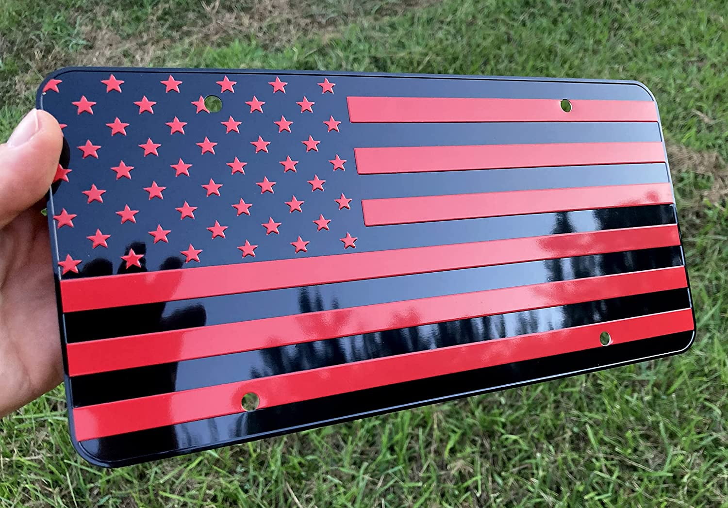 LFPartS USA Black Flag Metal Embossed License Plate (12"x6", Black Red ...