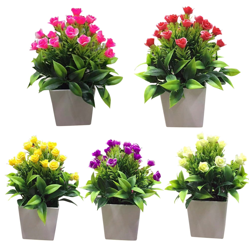 SPRING PARK Artificial Rose Plant Realistic Fake Tree Potted Home ...