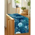 Burlap Table Runner 48 Inches Long, Dark Blue Botanical Flowers Non ...