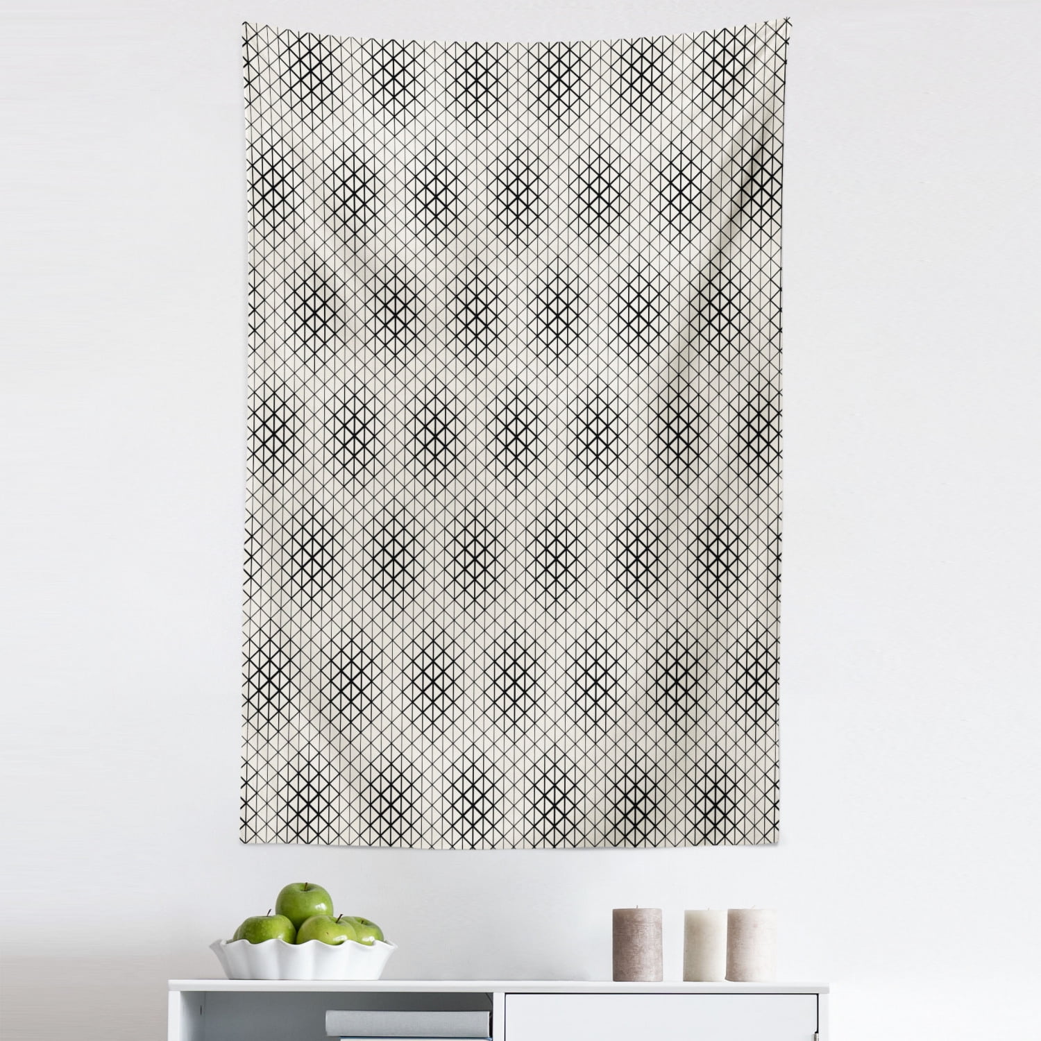 Grid Tapestry, Geometric Triangles Lattice Pattern Abstract Monochrome ...
