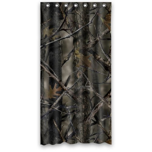 Hellodecor Black Realtree Camo Jungle Forest Trees Shower Curtain