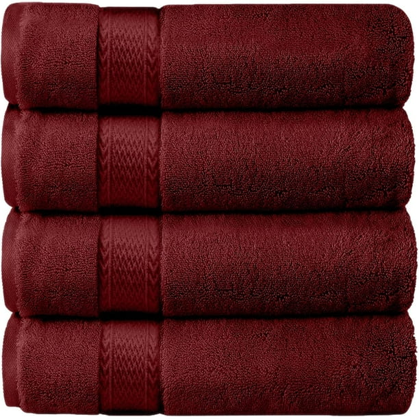 Canadian Linen Luxury Wine Red Bath Towel Set, 4 Pieces Bathroom Towels ...