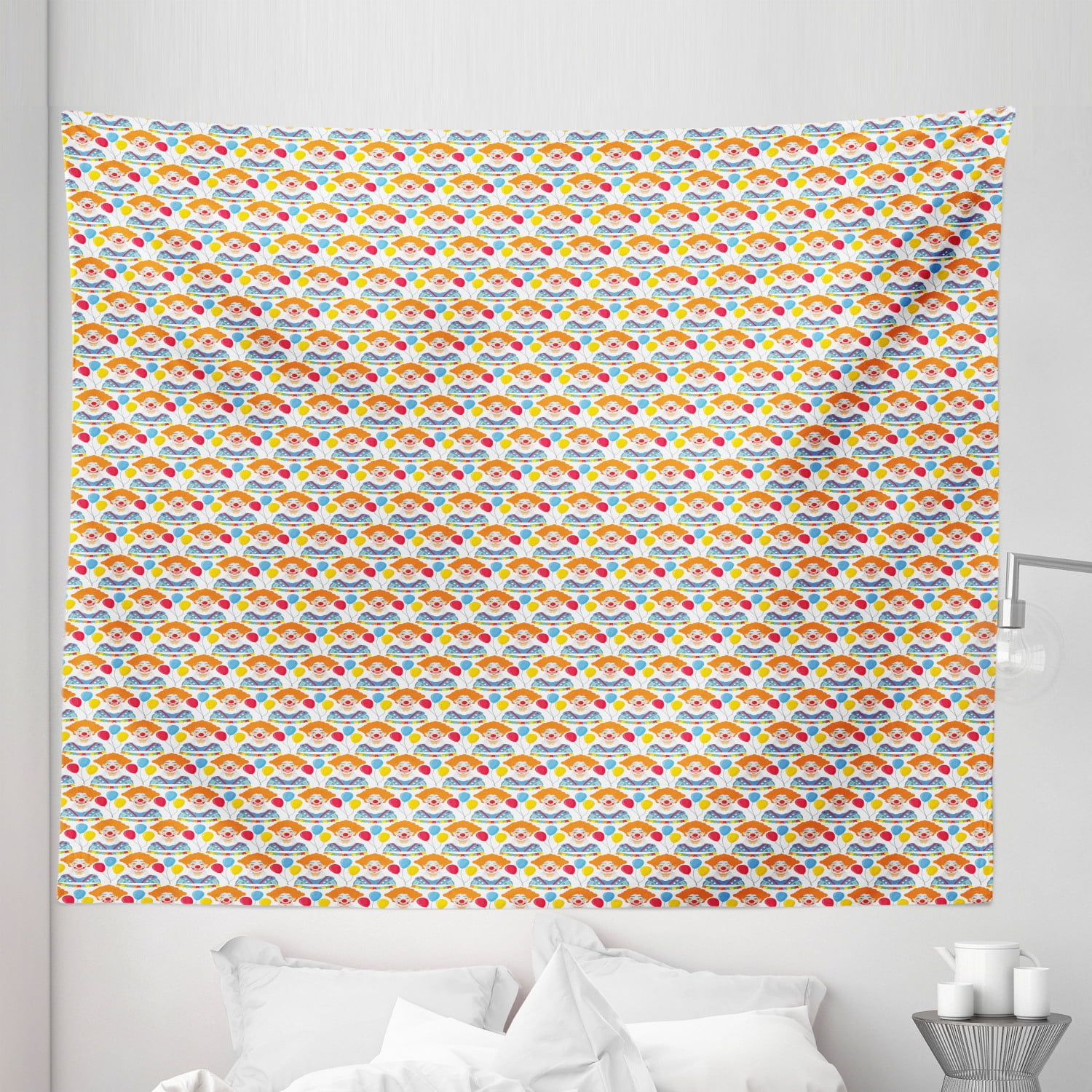 Clown Tapestry, Repetitive Pattern of Smiling Whimsical Entertainer and ...