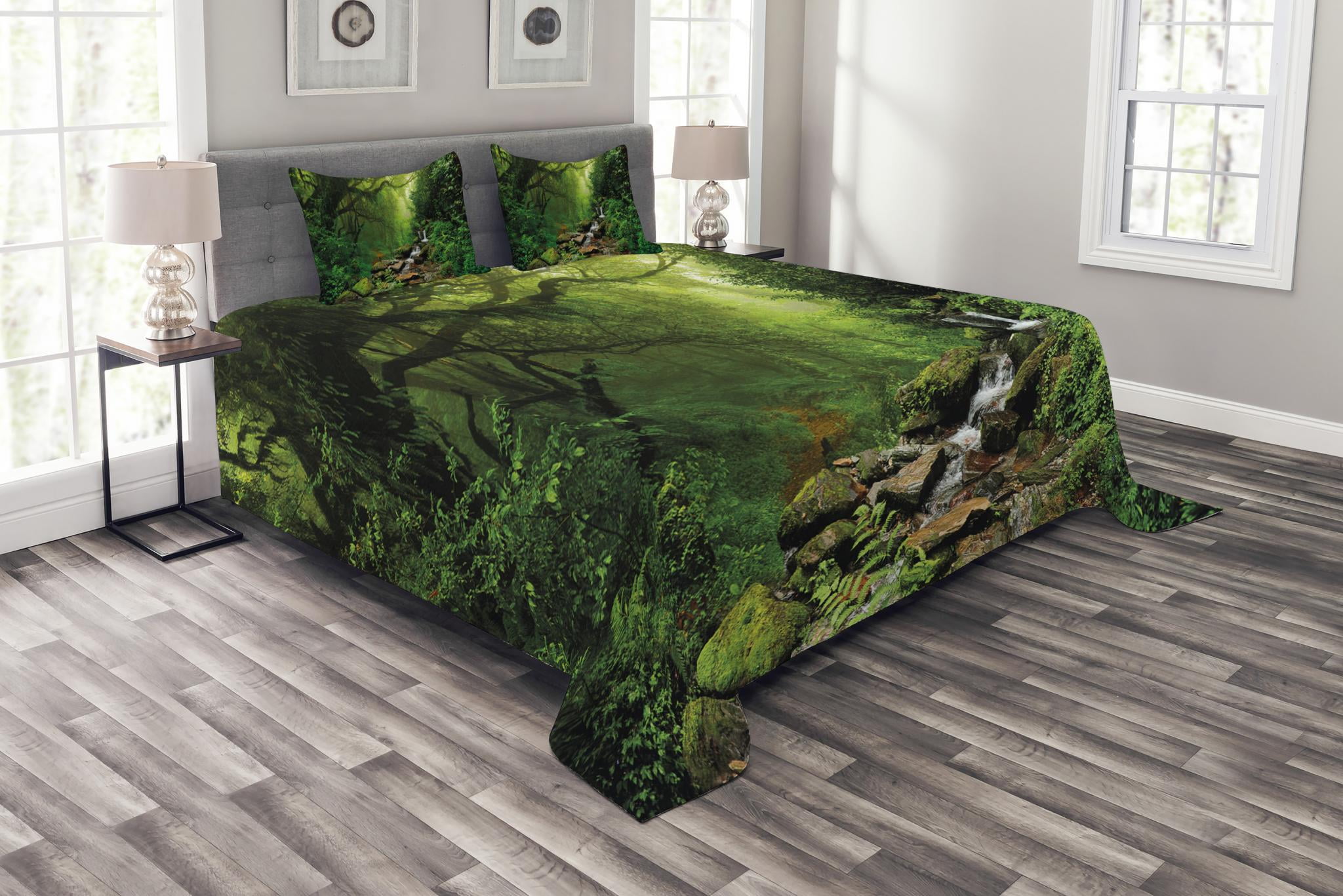 Nature Bedspread Set King Size, Into the Woods Idyllic Forest Greenland ...