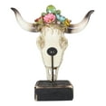 Rustic Western Faux Distressed Wood Bull Cow Skull With Floral ...
