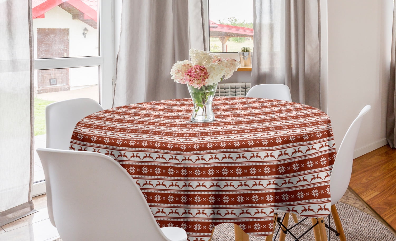 Christmas Round Tablecloth, Norwegian Scandinavian Traditional Vintage ...