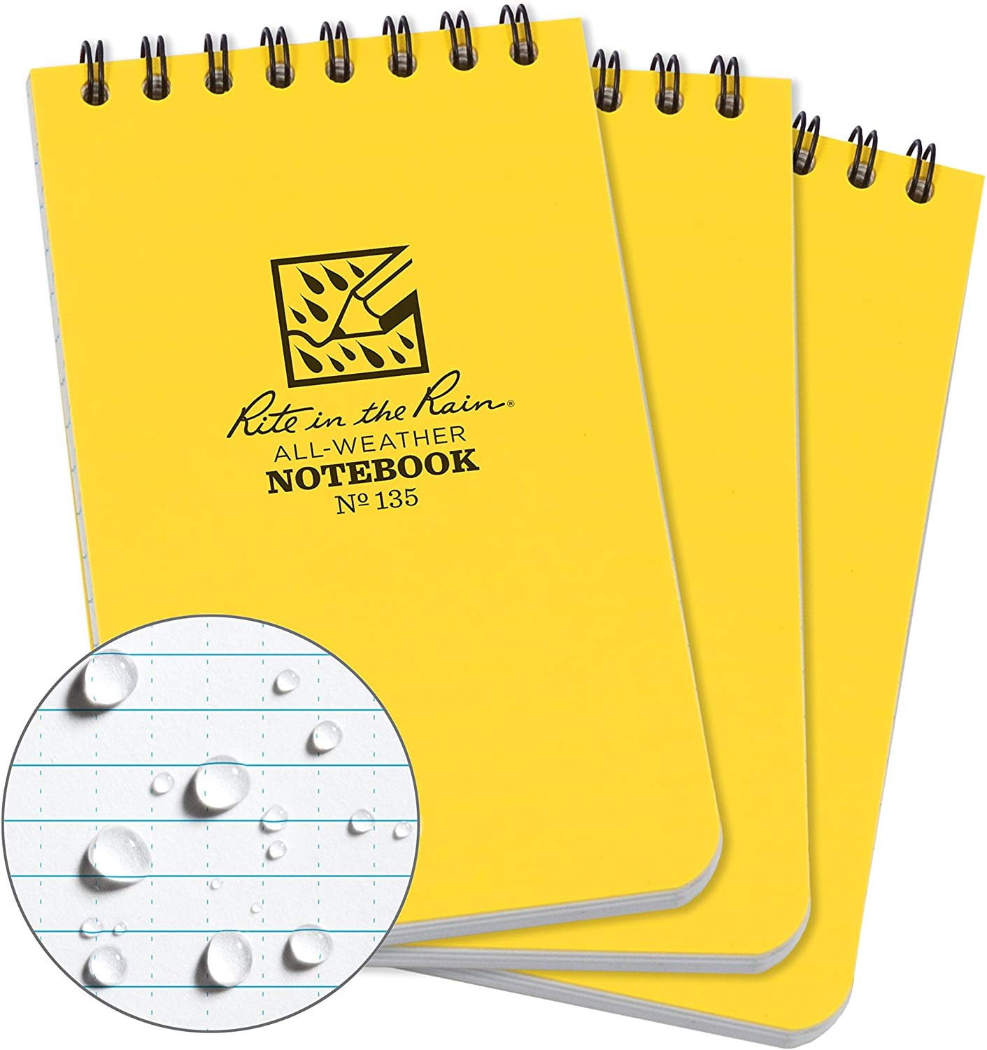 Rite in the Rain All-Weather Top-Spiral Notebook, 3" x 5", Yellow Cover ...