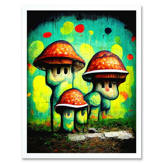 Trippy Red Cap Mushroom Houses Street Art Graffiti Mural Art Print ...