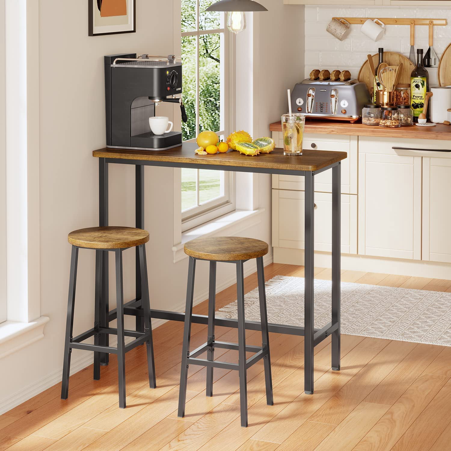 Lofka Dining Table Set for 2, Dinner Table Sets with 2 Stools, Retro ...